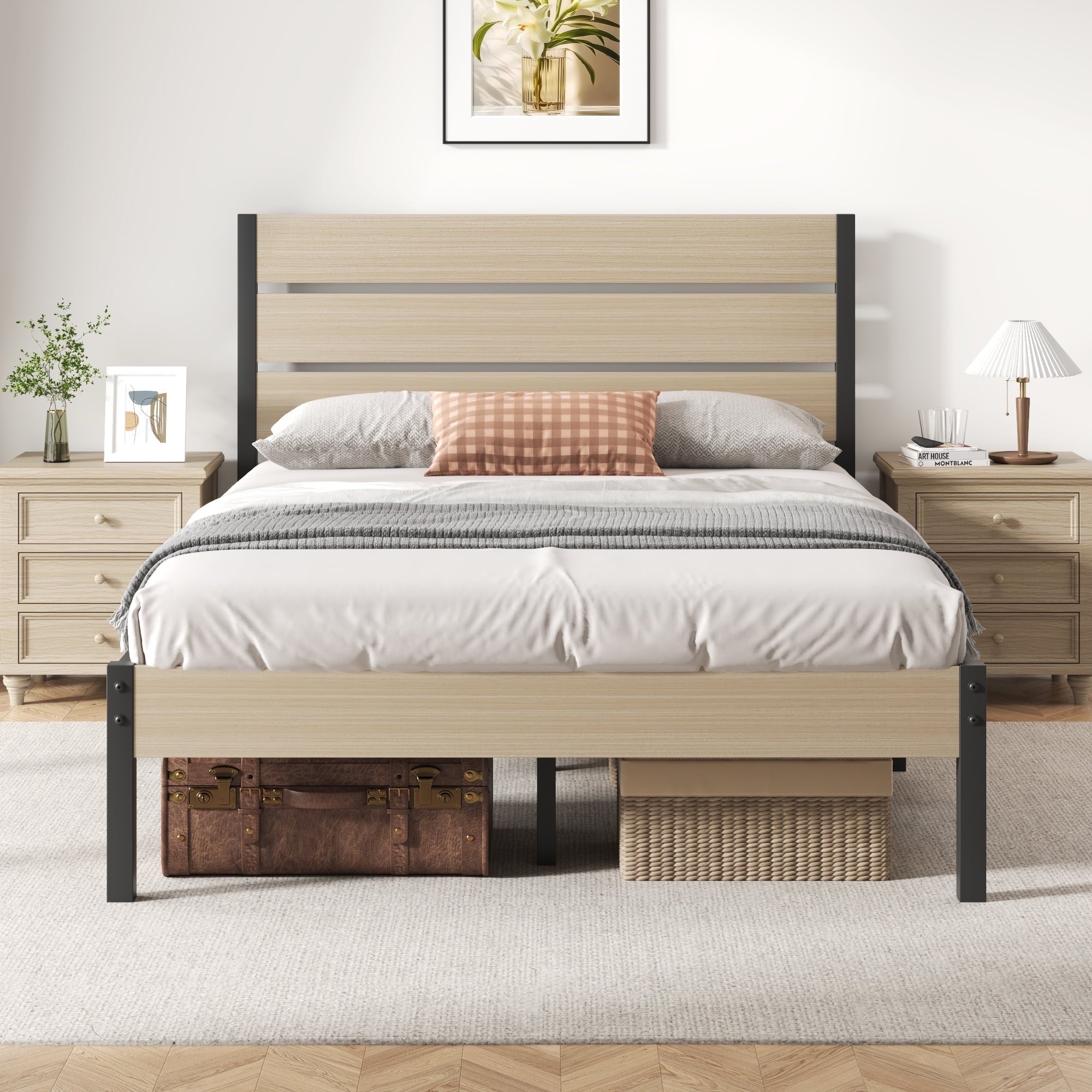 Lifezone Full Bed Frame with Rustic Vintage Wood Headboard and Footboa ...